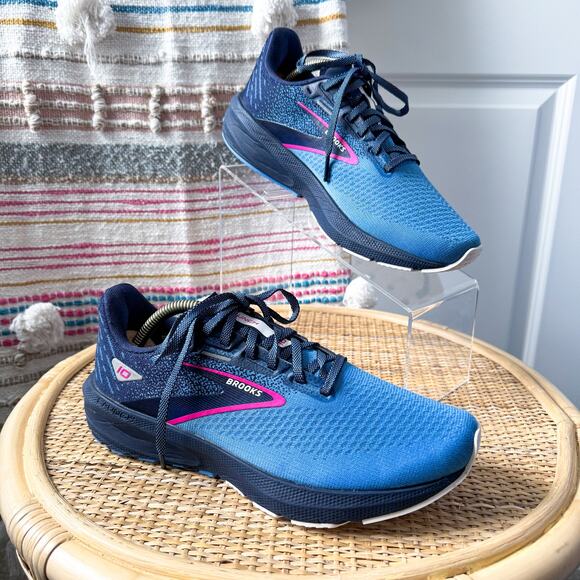 Brooks | Shoes | Brooks Launch Peacoat Marina Blue Pink Glow ...